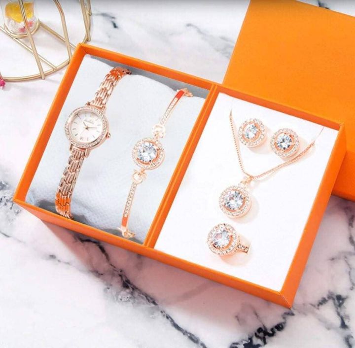 Lushika fashion quartz gold watch gift box set women's Watch | Daraz.com.bd