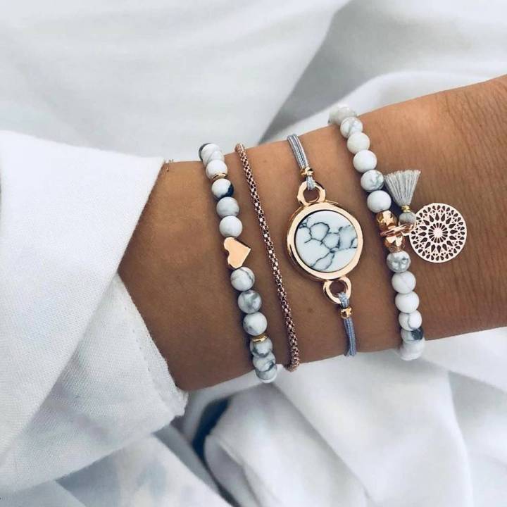 Multilayer Bracelet 4/5Pcs/Sets for Women Girls Punk stone Beads chains ...
