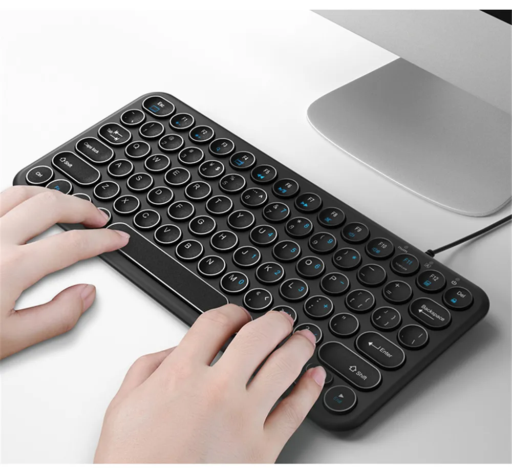 Mini Wired Silent Keyboard Round Button Ergonomics Gaming Keyboard For ...