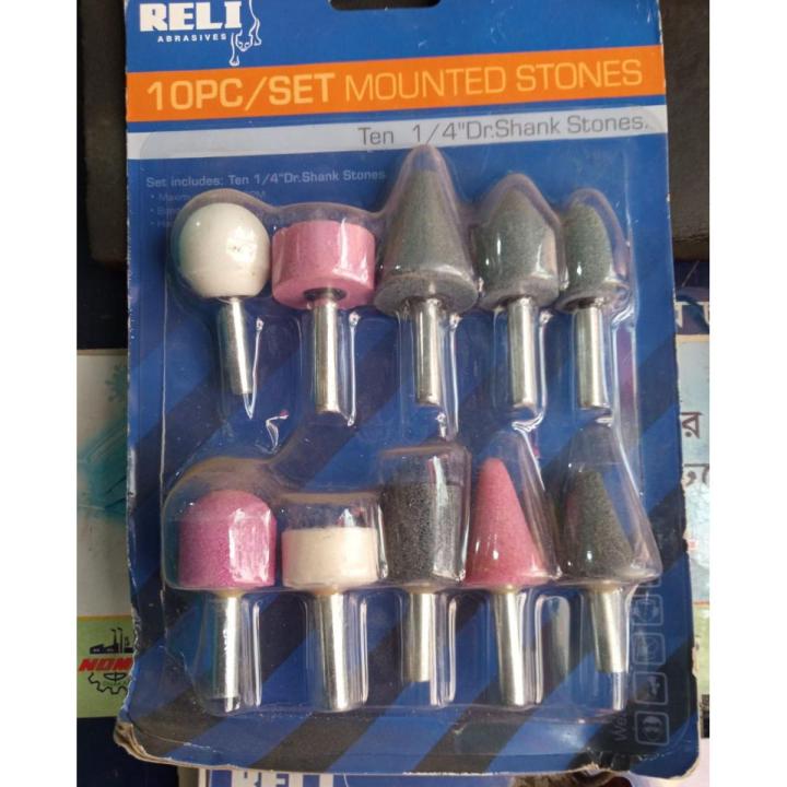 Multifunction Rotary Mounted Stone Set 10 Pcs 1/4″ Shank Rotary Grinder ...