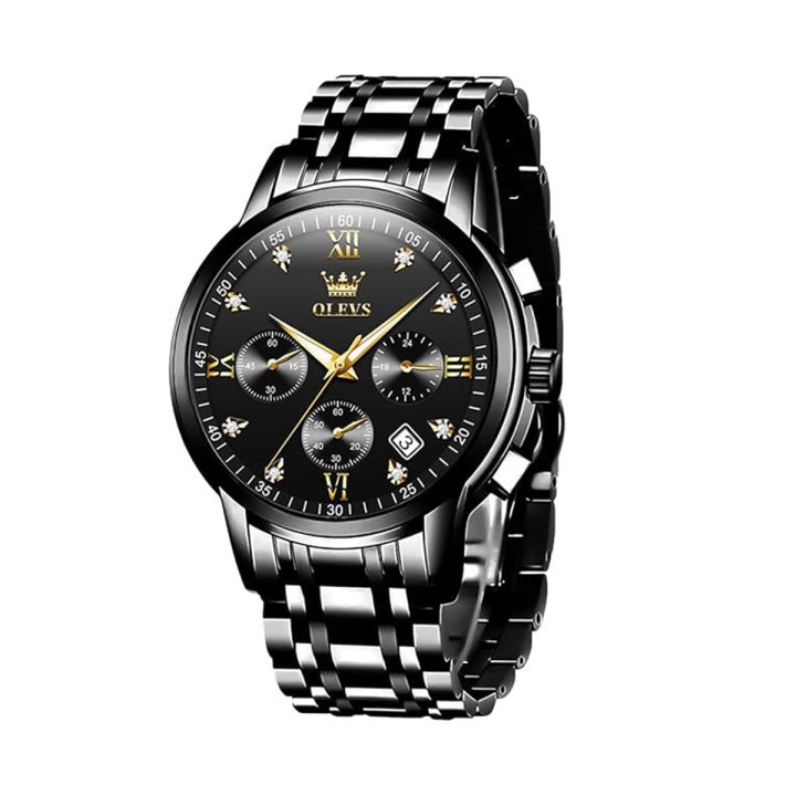 Olevs 2858 Black Stainless Steel Chronograph Wrist Watch For Men ...