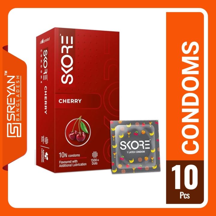 Skore Cherry Flavored 1500+ Dotted with Extra Lubrication Condom - 10Pcs Pack(India) | Daraz.com.bd