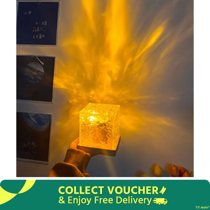 Lighting Lamp 16-Color Rotating Water Ripple Night Light Acrylic With ...