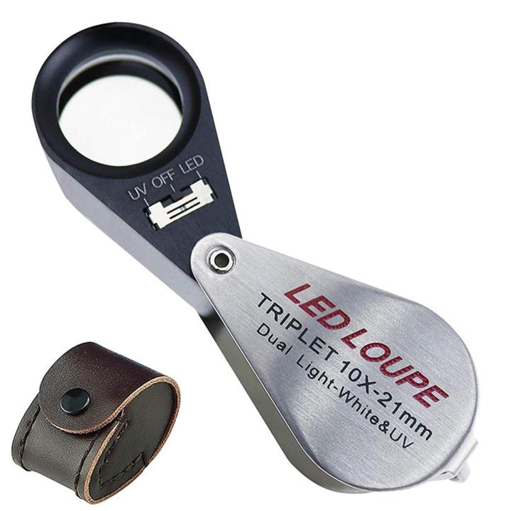 10X Magnification Jeweler Loupe Triplet Lens Magnifier with 6 LED UV ...