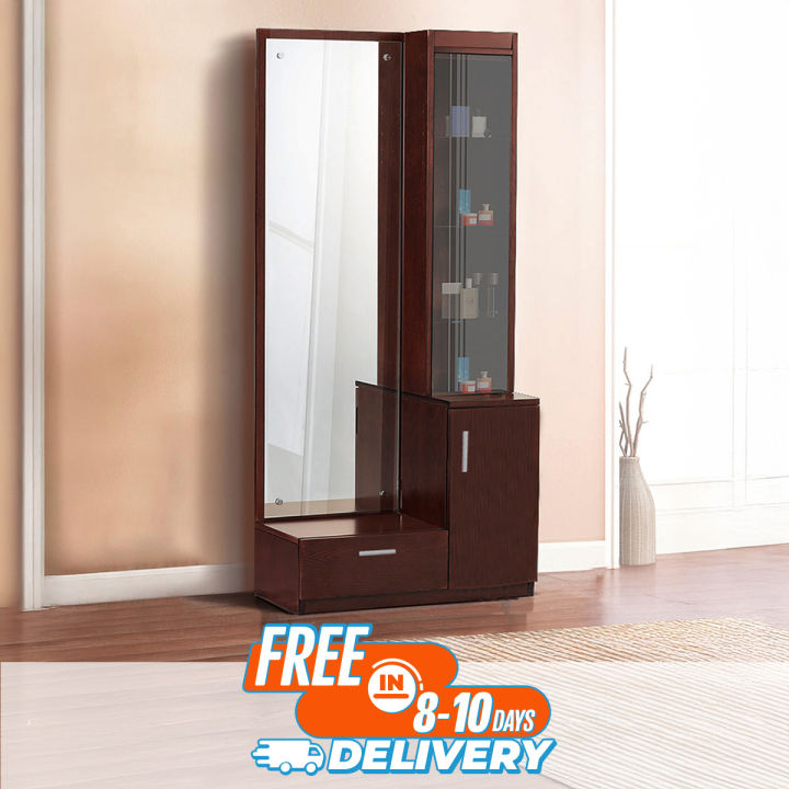 Walnut finish full view mirror Dressing table with side glass ...
