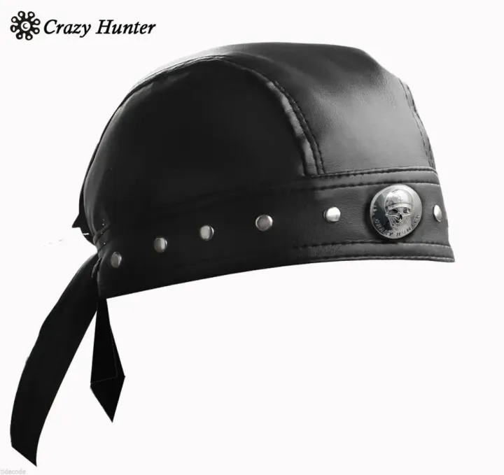 Leather Bandana Biker Doo Do Rag Headwrap Motorcycle Men's Skull Cap ...