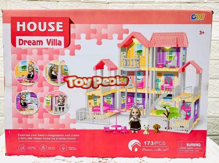 Mini Tudou Doll House Dreamhouse for Girls, Dollhouse with Lights, Play ...