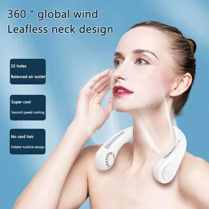 Portable Hanging Neck Fan 5000mAh USB Rechargeable Bladeless Mute Fans ...