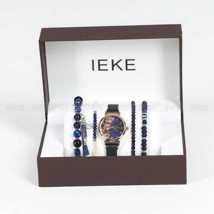 IEKE 88055L Flower Royal Blue Mesh Stainless Steel Analog Watch For ...