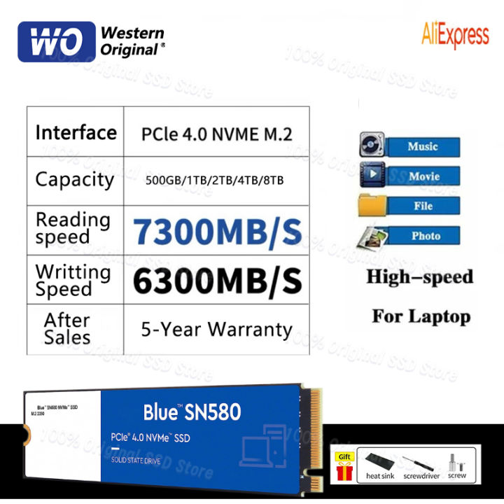 Original SN580 2280 PCIe4.0 SSD WO Blue NVMe 500GB 1TB 2TB 4TB 4150MB/s M.2 Drives for Laptops ...