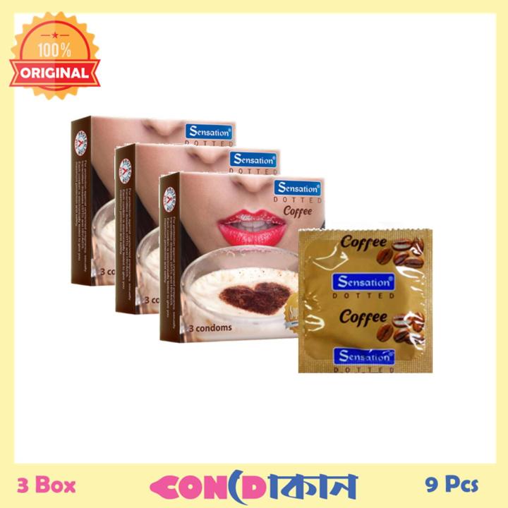 Sensation Super Dotted Coffee Flavor Condom 3 Pack (9 pcs) (FBD) | Daraz.com.bd