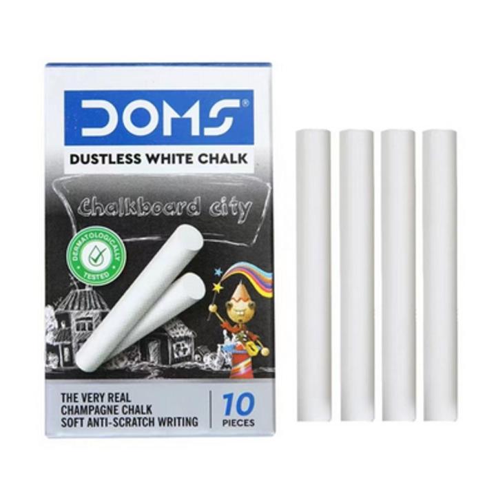 DOMS Non Toxic Dustless White Chalk 10 Pcs | Daraz.com.bd