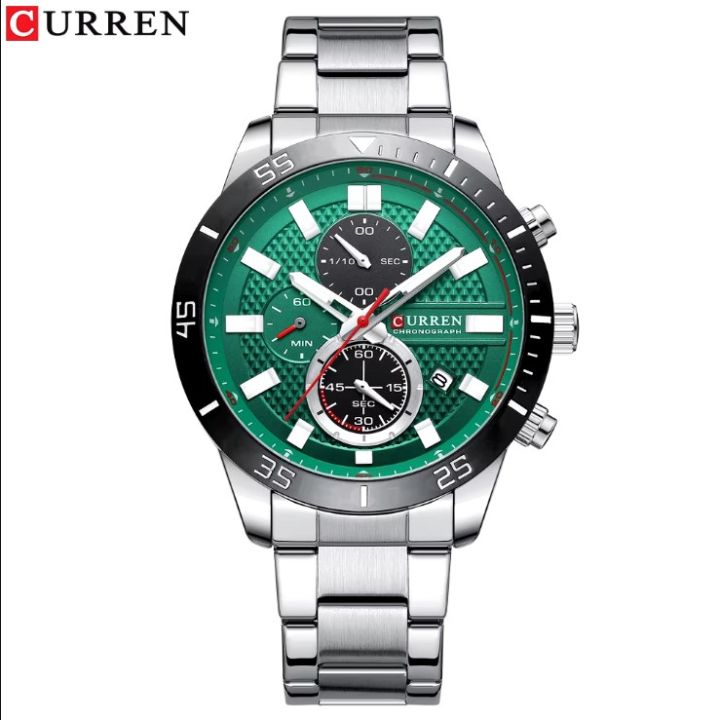 CURREN C8417G Silver Stainless Steel Chronograph Watch For Men - Green ...