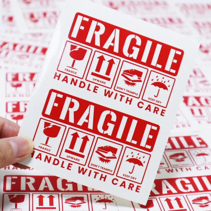 20-50pcs Red Fragile Reminder Warning Stickers 8x5cm "Handle With Care ...