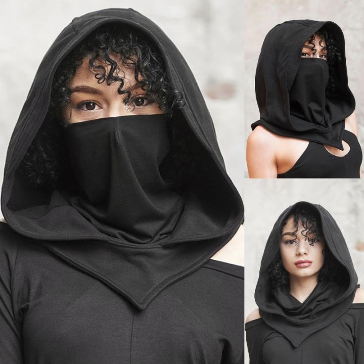 Halloween Hooded Balaclava Medieval Hat With Veil Hooded Cloak Cosplay ...