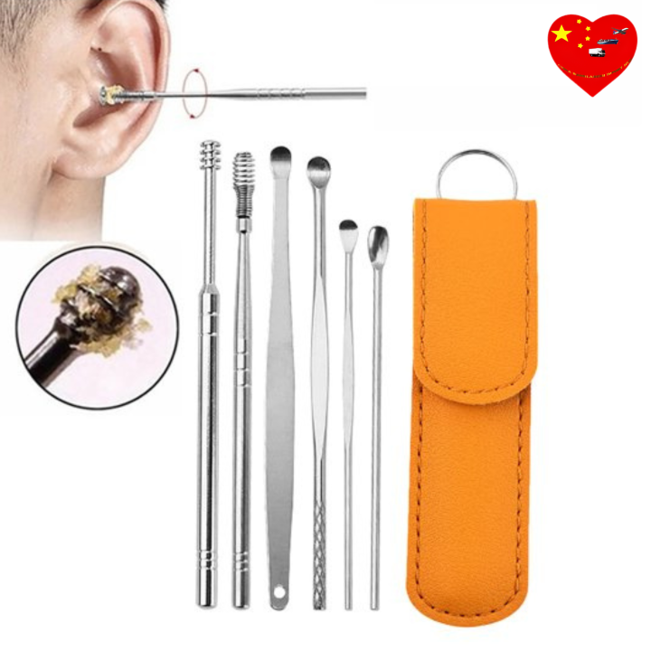 Ear Cleaner Set Stainless Steel 6pcs ith Lather Case | Daraz.com.bd