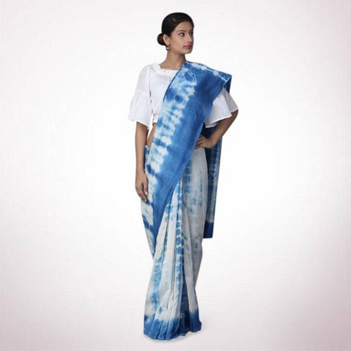 Blue and White Pride Cotton Batik Saree For Women | Daraz.com.bd