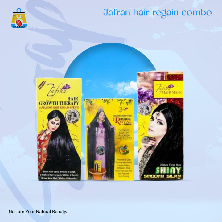 Jafran hair regain combo- Jafran hair oil-150ml, hair mask-120ml and jafran shampoo-200ml ...
