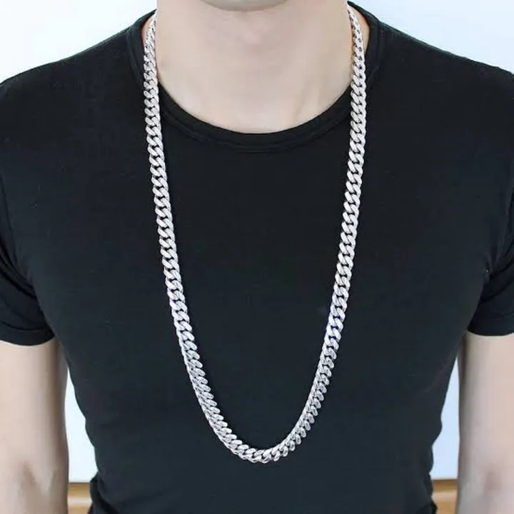 Men's Solid Sterling Silver Rhodium Plated Chain Necklace | Daraz.com.bd