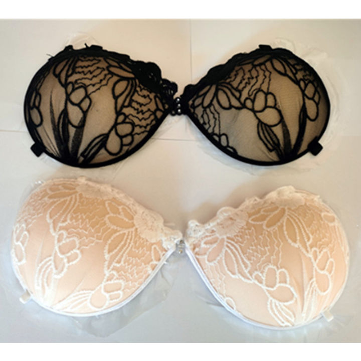Black Lace Embroidery Bra Super Push Up Silicone Bralette Backless ...