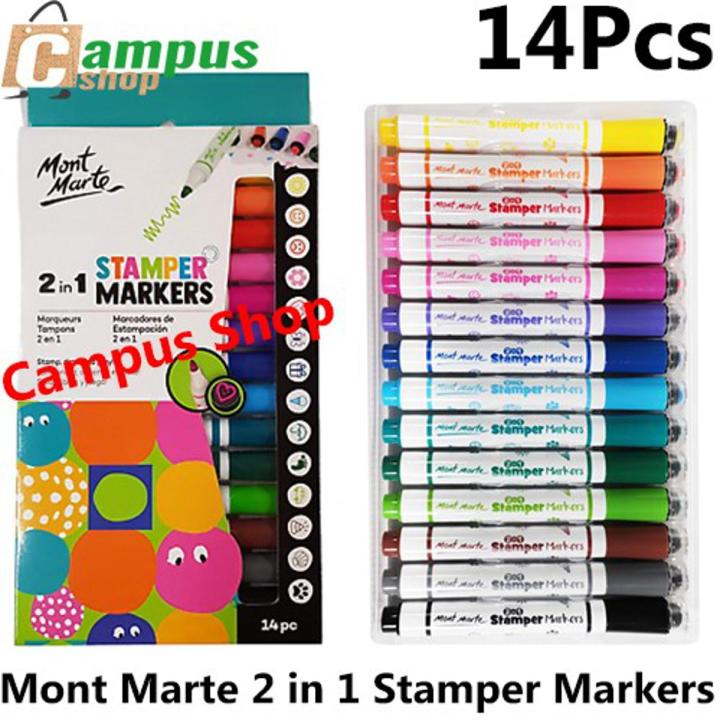 Mont Marte 2 in 1 Stamper Markers Creative Stamp Craft Set 14 Pcs ...