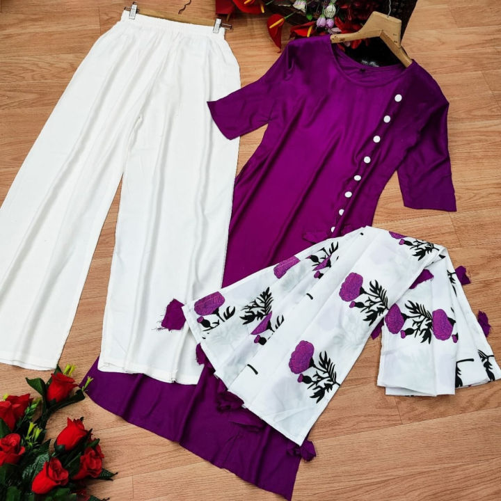 Summer Ready Three Pieces Button Design Linen Fashionable Stitched ...