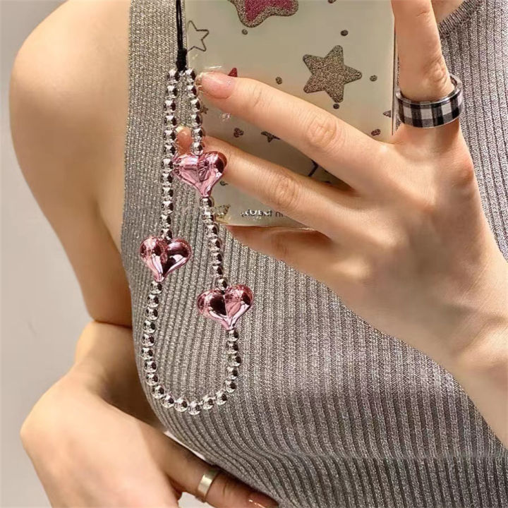 Pink Heart Butterfly Phone Chain Trendy Pendant For iPhone Samsung ...