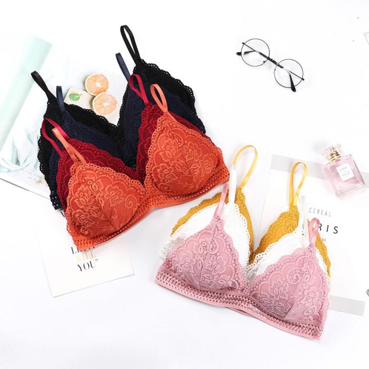 French Style Bralette Seamless Deep V Lace Bra Wireless Thin Underwear ...