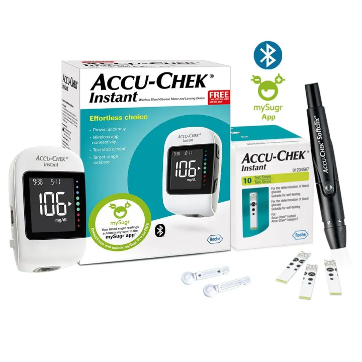 Accu Chek Instant Blood Glucose Glucometer (with Bluetooth) with Vial ...