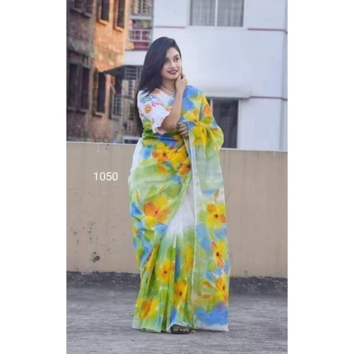New Collection Hand Print Half Silk Sharee For Women | Daraz.com.bd