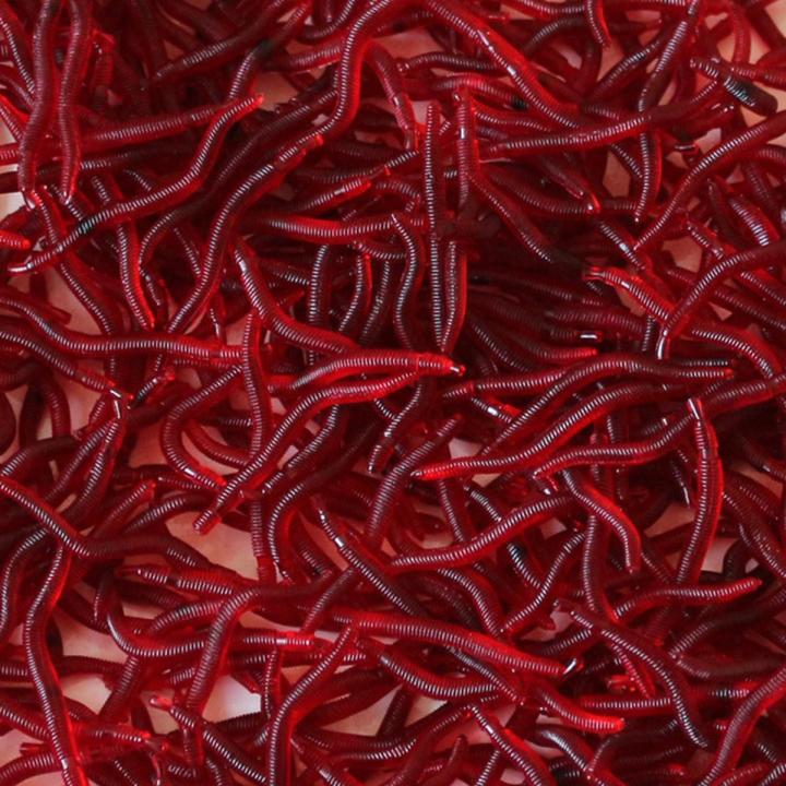 100Pcs Silicone Red Worm Soft Lures Earthworm Rubber Baits Shrimp Bass ...