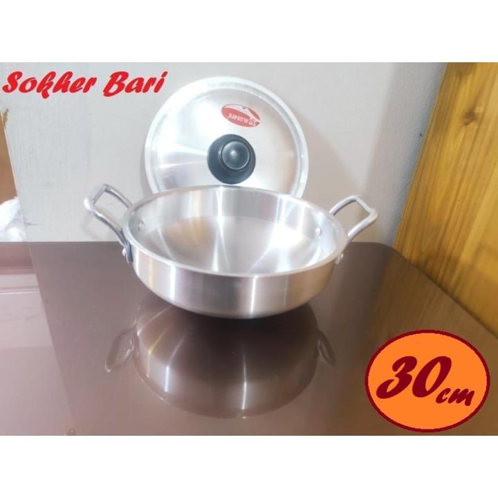 Alusafe 30cm Wokpan with Lid Semi Flat Pure Aluminium Cookware With ...
