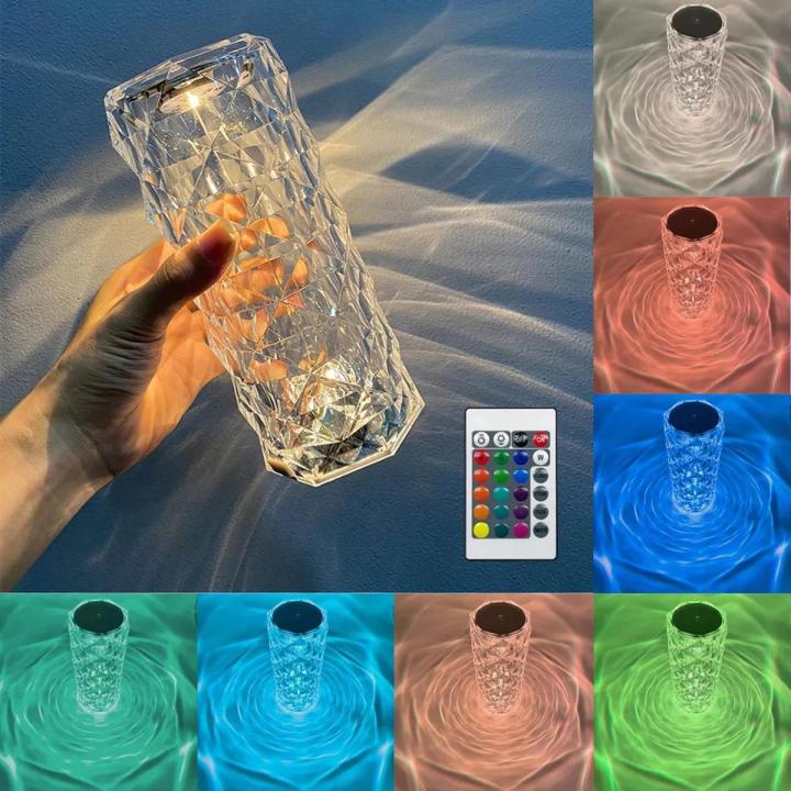 16 Colors Crystal Table Lamp Glass Rechargeable Touch Rose Night Light ...