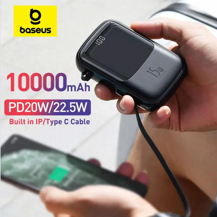 Baseus 10000mAh 15W Mini Power Bank Built TyPe C Cables | Daraz.com.bd