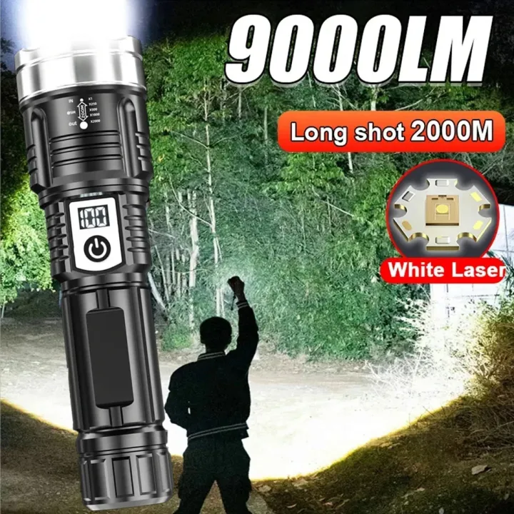 Powerful white laser LED flashlight built-in battery USB rechargeable ...