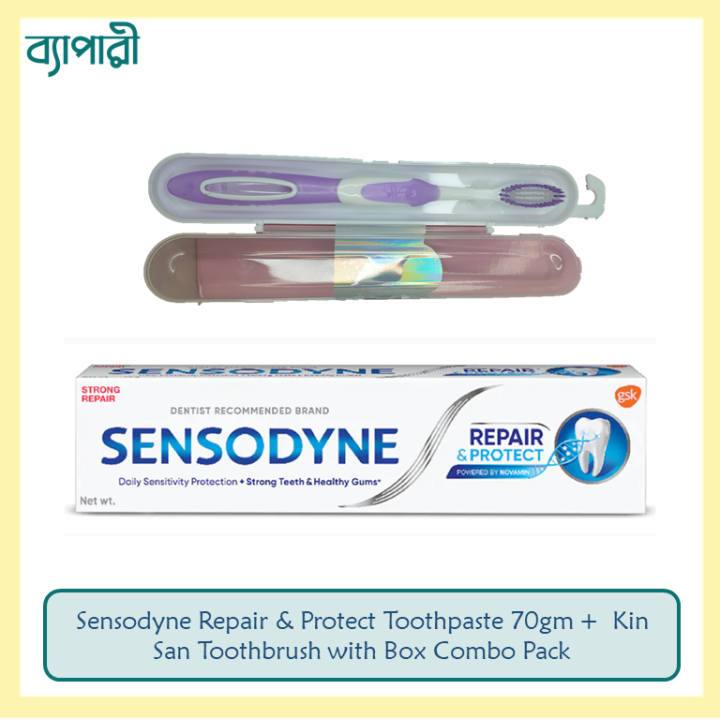 Sensodyn Repair & Protect Toothpaste 70gm + Kin San Toothbrush with Box ...