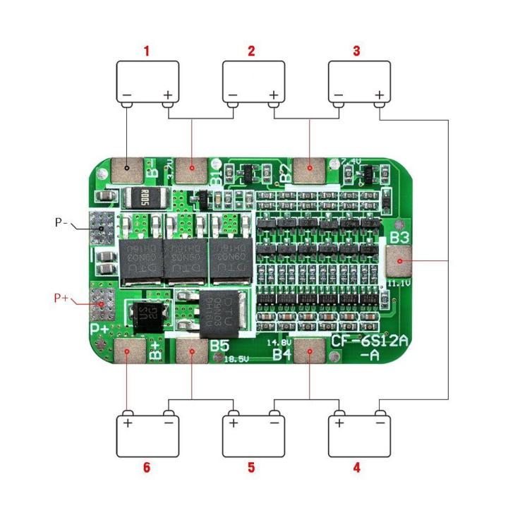 6s 15a 24v pcb bms protection board for 6 pack 18650 li-ion lithium ...