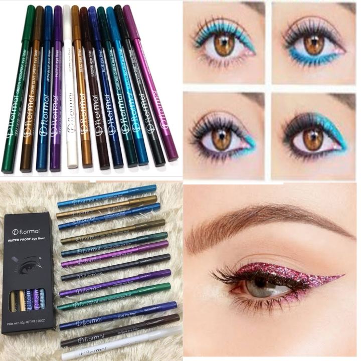 Waterproof & Long Lasting Colorful Pencil Eyeliner Set of 12 Piece ...