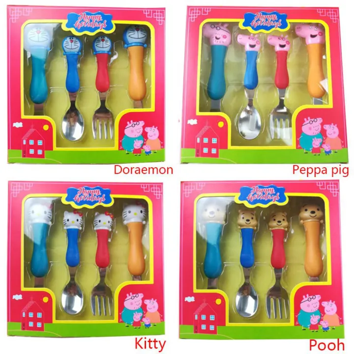 Cartoon Pig/Kitty/ SpongeBob Spoon Fork Sets Kids Stainless Steel ...
