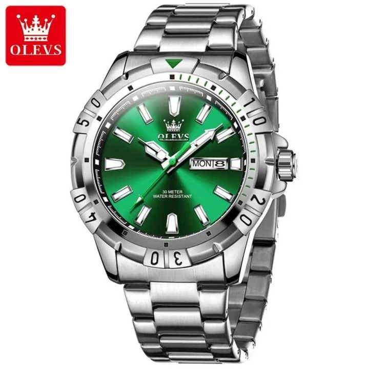 Olevs 5560S Silver Stainless Steel Analog Wrist Watch For Men - Green ...