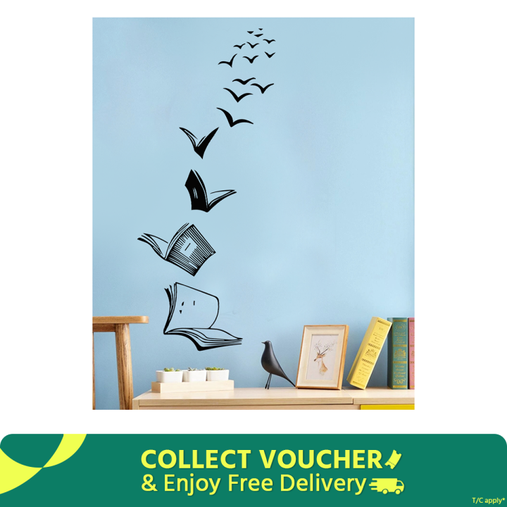 Open Books Fly Birds Wall Sticker Library Classroom Home Bedroom Wall ...