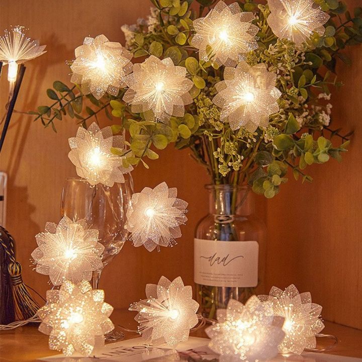 Night Lights LED Fiber Optic Flower String Lights Flash Double Layered ...