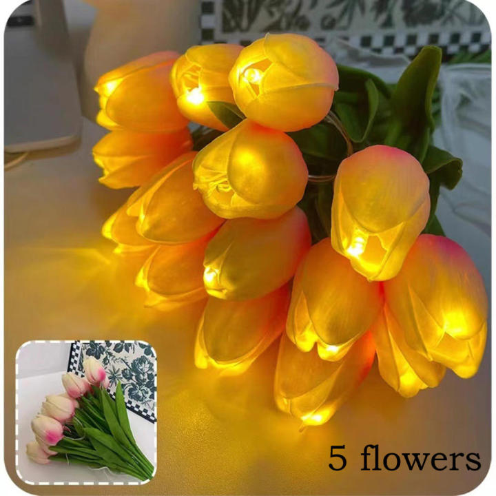 Tulip Night Lamp Flower Bouquet Lamp LED Imitation Tulips Simulated Floral Light Decorative ...