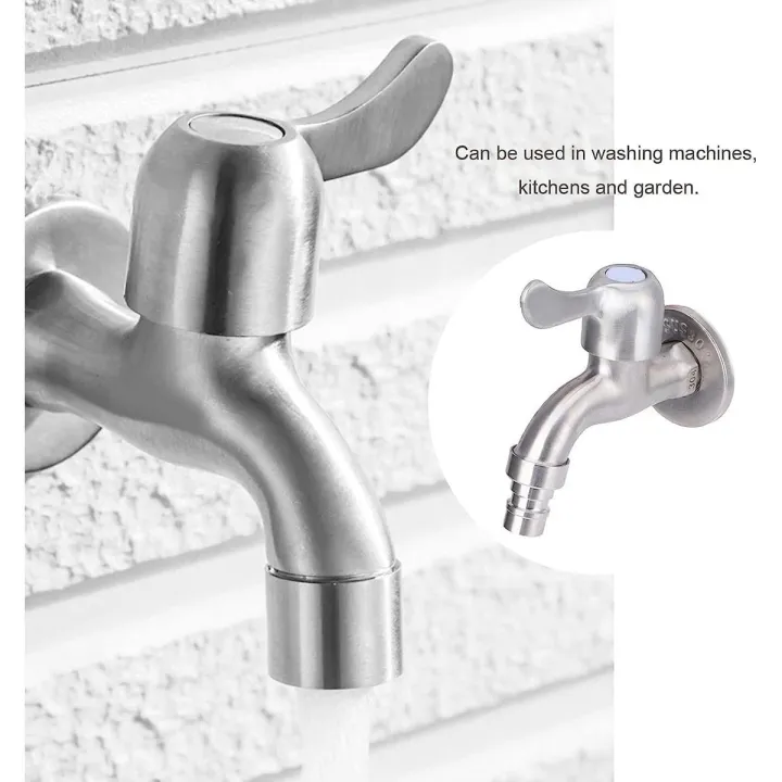 Wall Mount Washing Machine Faucet Stainless Steel Laundry Bathroom ...