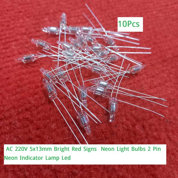 10PCS-Neon Indicator Bulbs AC 220V 5x13mm Bright Red Signs Light Neon ...