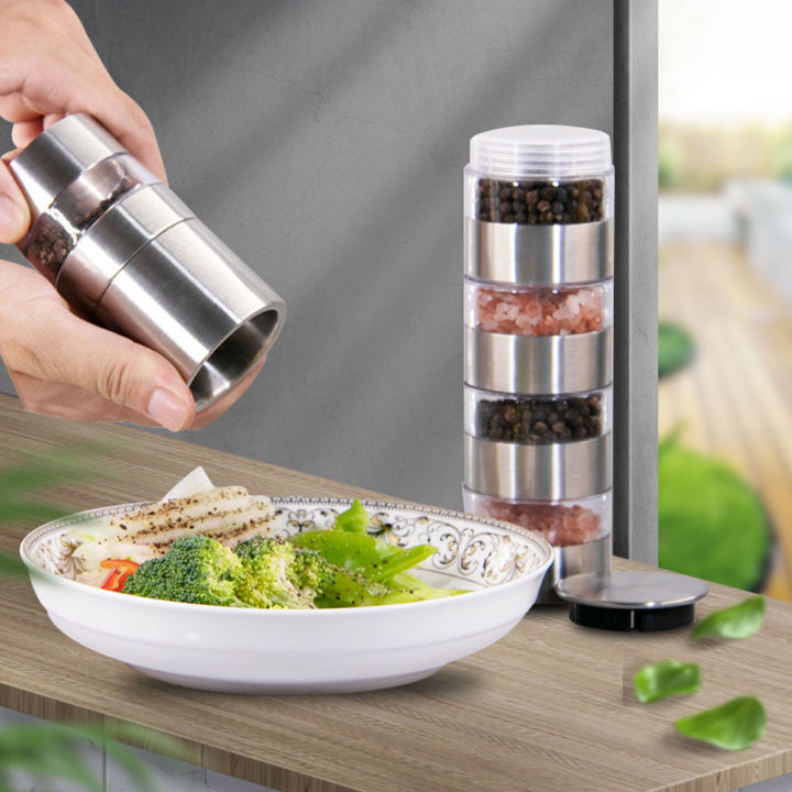 Pepper Mill Grinder 5 In 1 Stainless Steel Manual Salt Pepper Grinder ...