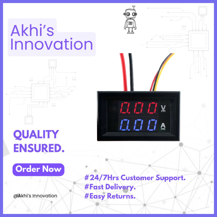 Mini Digital Voltmeter Ammeter DC 100V 10A 0.28 Inch Blue Red Dual LED ...