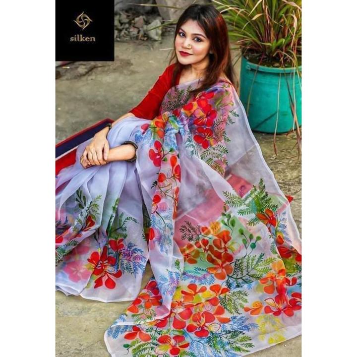 Exclusive Designer Hand Print Resom silk Saree / Resom suti Saree Super ...