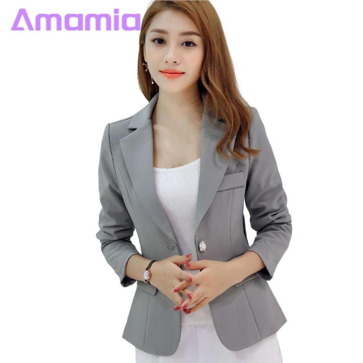 Amamia Suit Jacket Long Sleeves Button Placket Pure Color Temperament ...