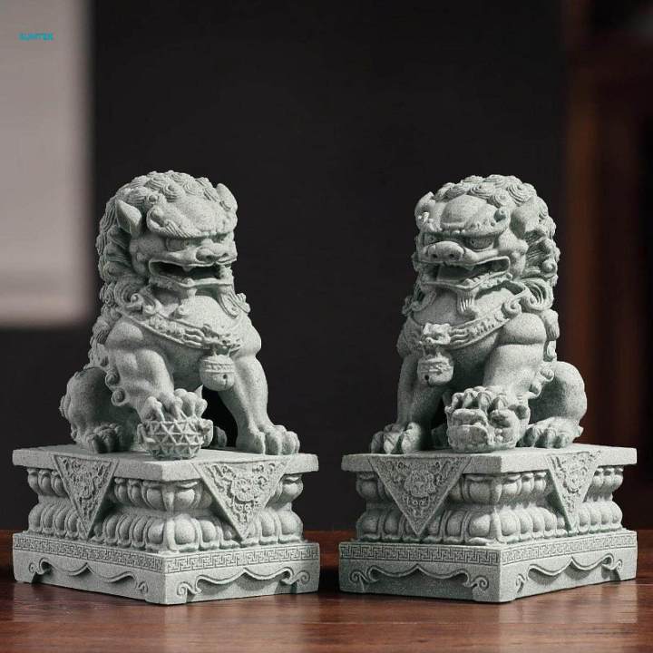 2x Lion Statues Collectible Desktop Decoration for Windowsill Shelf ...